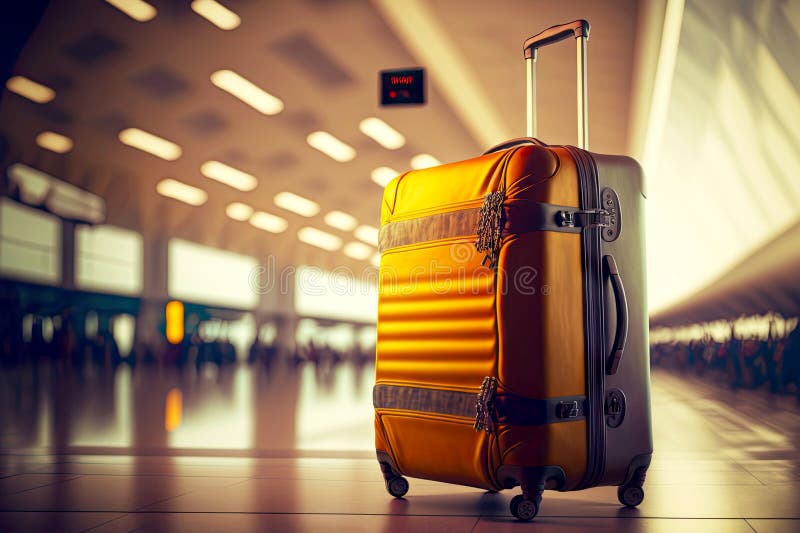 Yellow Plastic Travel Suitcase on Wheels at Airport Stock Illustration ...