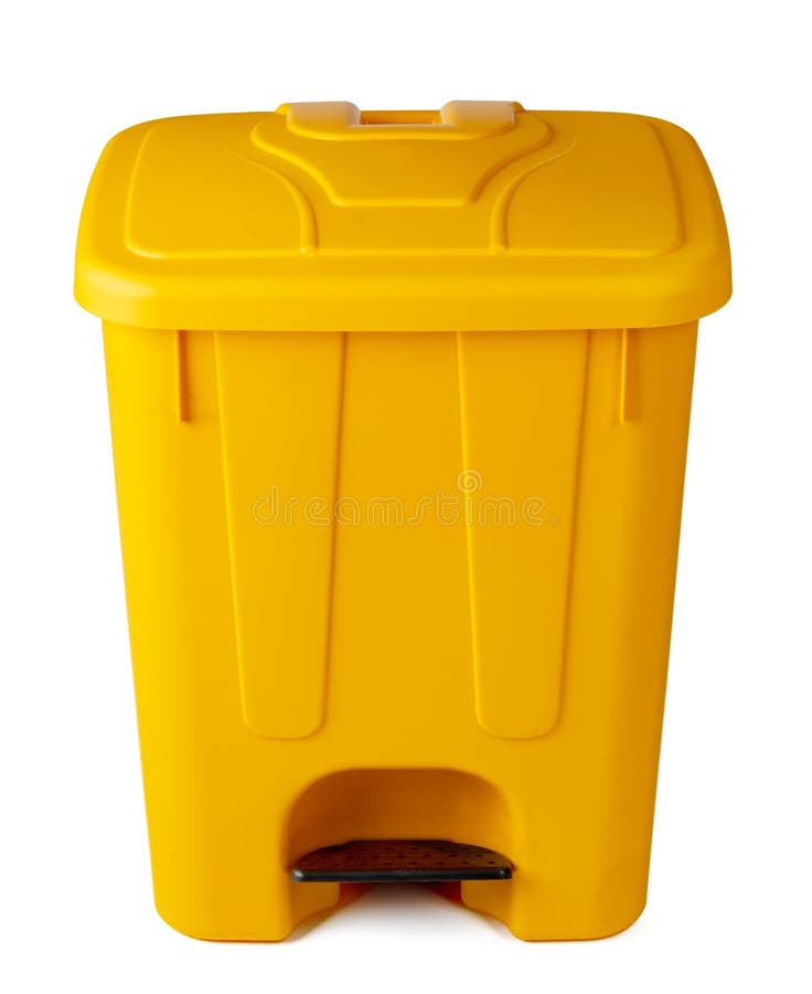 Yellow Plastic Waste Bin Isolated on White Background Stock Image ...