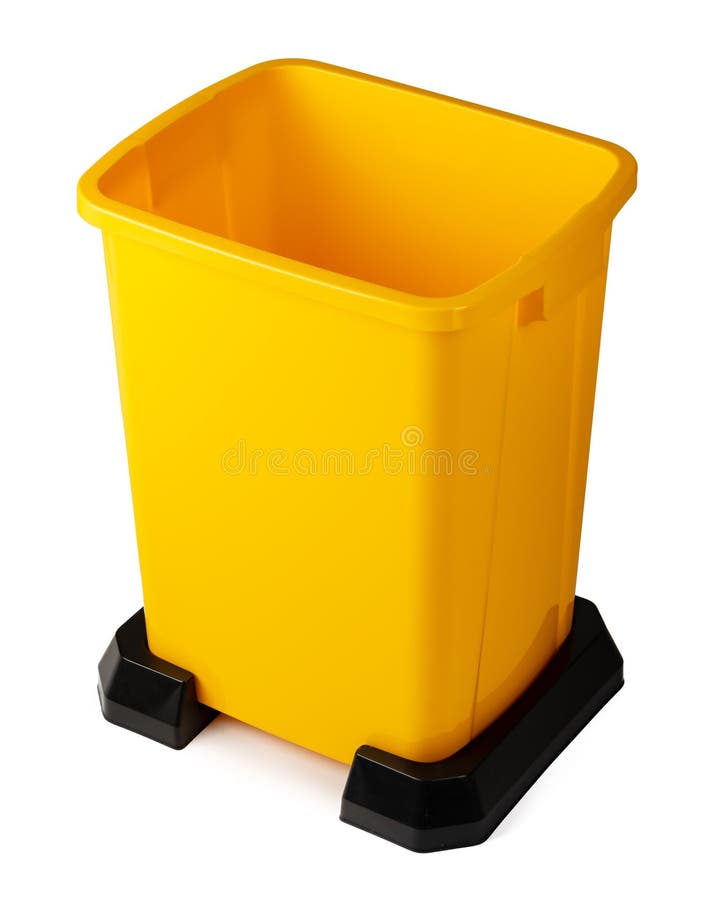 Yellow Plastic Waste Bin Isolated on White Background Stock Photo ...