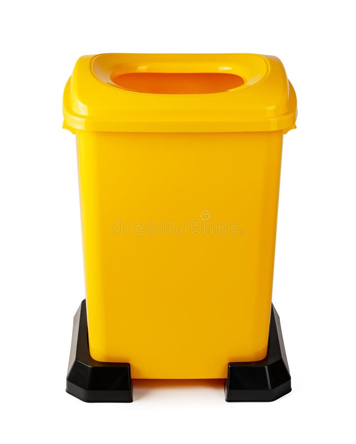 Yellow Plastic Waste Bin Isolated on White Background Stock Photo ...