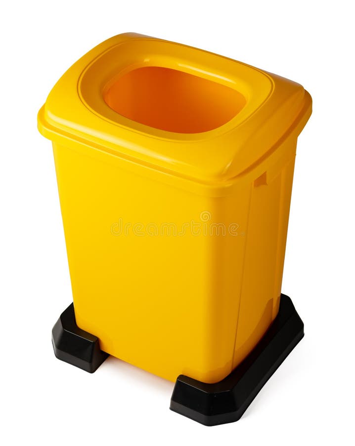 Yellow Plastic Waste Bin Isolated on White Background Stock Image ...