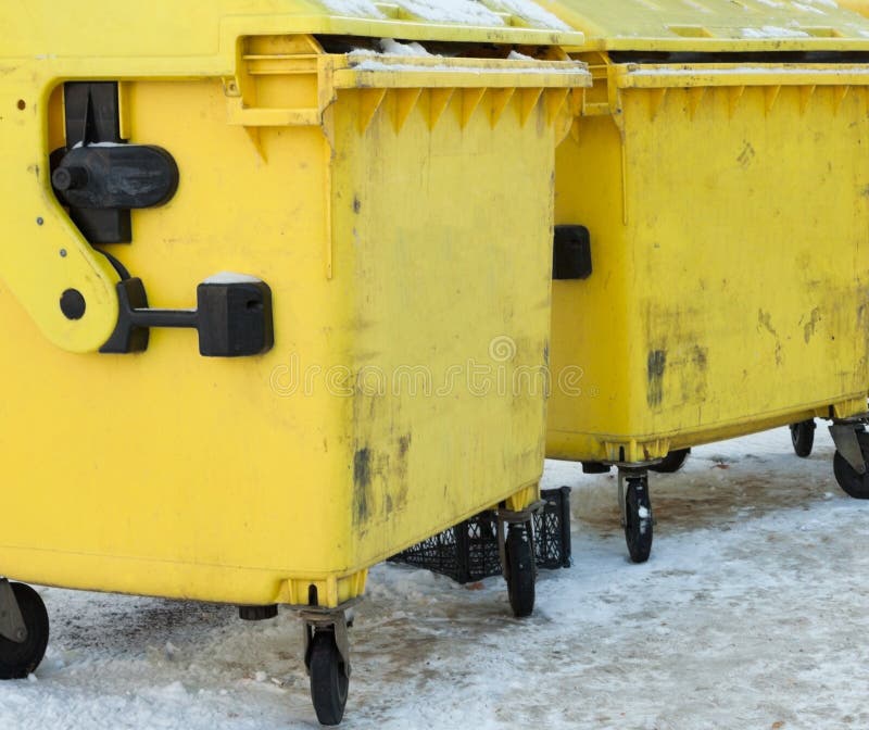 Yellow Plastic Waste Containers Stock Image - Image of litter, movable ...