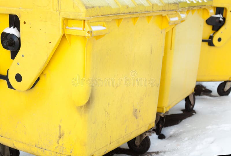 Yellow Plastic Waste Containers Stock Photo - Image of household, cover ...