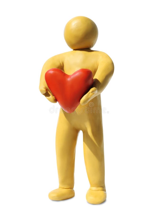 Yellow Plasticine Human Figure with Pink Heart Isolated on White Stock ...