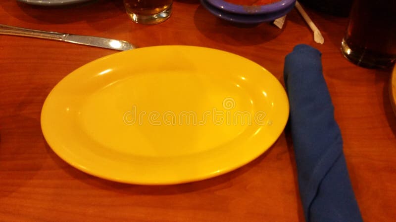 Yellow Plate stock photo. Image of next, yellow, silverware - 80006228