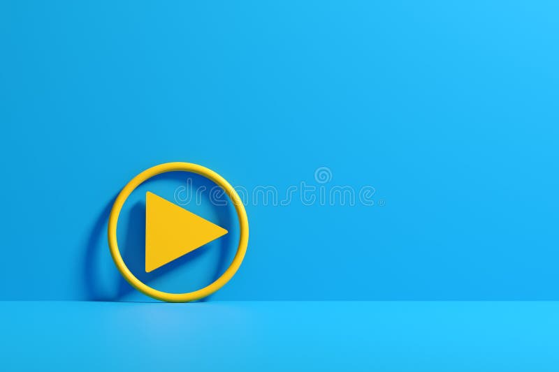 Yellow Play Symbol on Blue Background. Media Player Button Stock ...