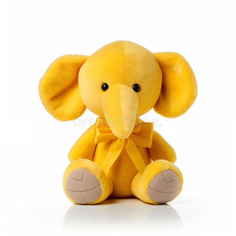 Yellow Plush Elephant Toy with Bow on White Background Stock ...