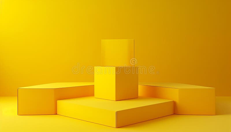 Yellow Podium Cube Stand Abstract Stage Platform or Product Studio ...