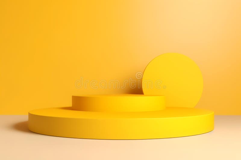 Yellow Podium, Minimalist 3D Render, Circle, Platform, Display ...