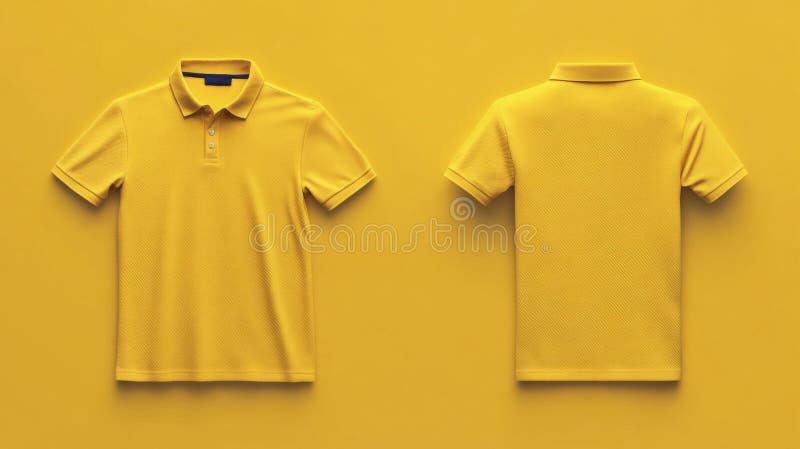Yellow Polo Shirt Front and Back View with Textile Texture on a ...