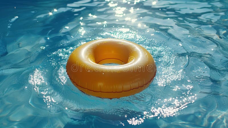 A Yellow Pool Float Ring Drifts in a Cool, Blue Swimming Pool Stock ...