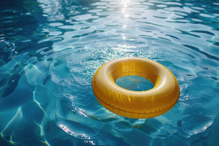 Yellow Pool Float, Ring Floating in a Refreshing Blue Swimming Pool ...