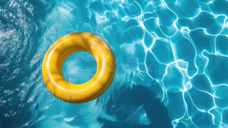 Yellow Pool Float, Ring Floating in a Refreshing Blue Swimming Pool ...