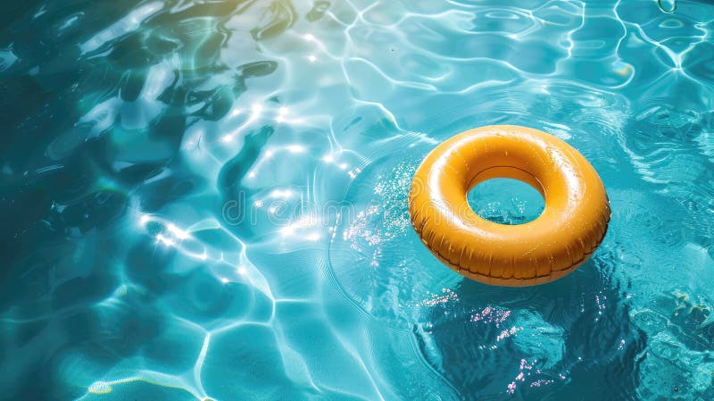 Yellow Pool Float in Shimmering Blue Water. Stock Image - Image of ...