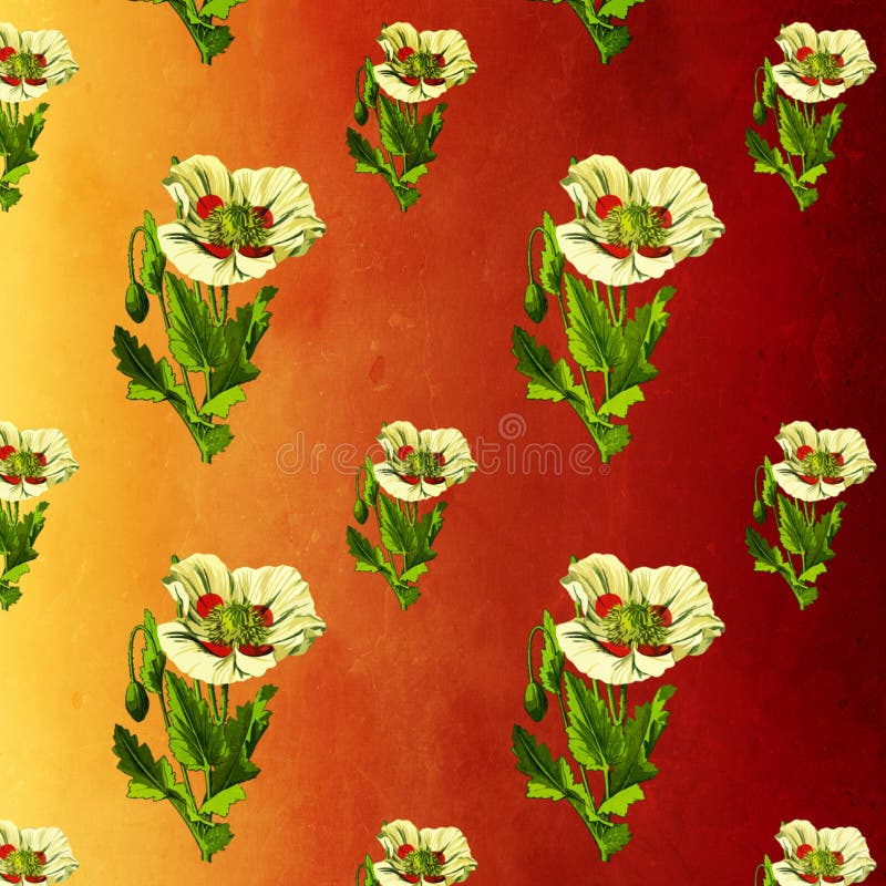 Yellow poppy retro pattern stock illustration. Illustration of design ...