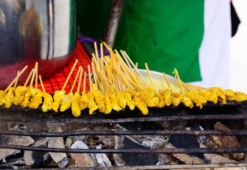 Yellow pork satay stock photo. Image of satay, food, meal - 49487356