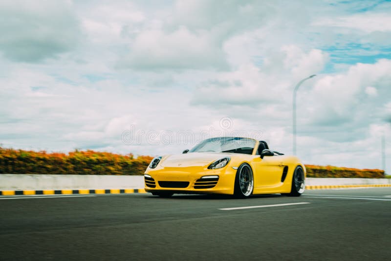 Yellow Porsche Boxster editorial stock photo. Image of convertible ...