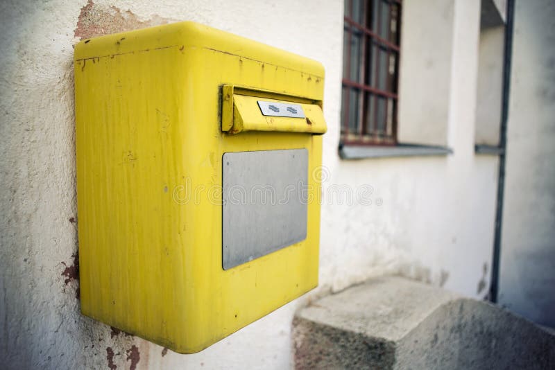 Yellow Post Box on the Wall. Stock Image - Image of europe, message ...