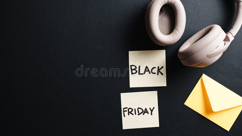 Yellow Post-it Note for Black Friday Day. Black Background with Copy ...