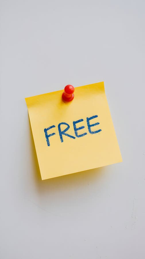 Yellow Post it Note with FREE Written in Crayon on White Surface Stock ...