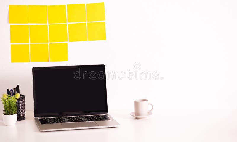 Yellow Post Note Paper, Memo Paper on a Screen Laptop Computer ...