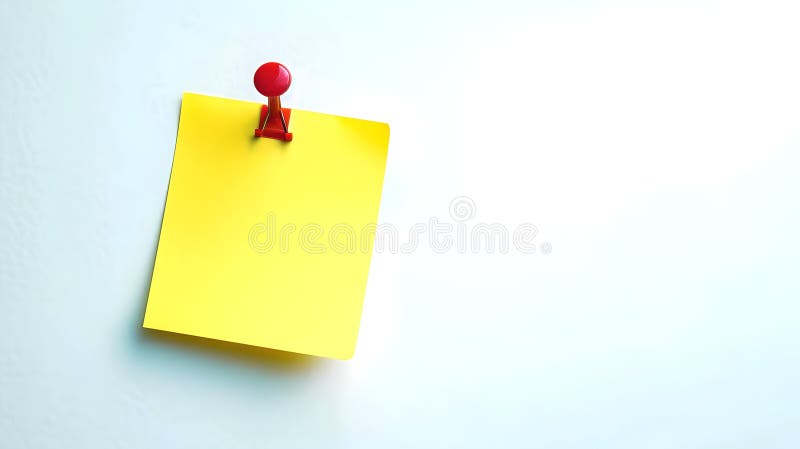 Bright Yellow Sticky Note Pinned on a White Background. Office Supplies ...
