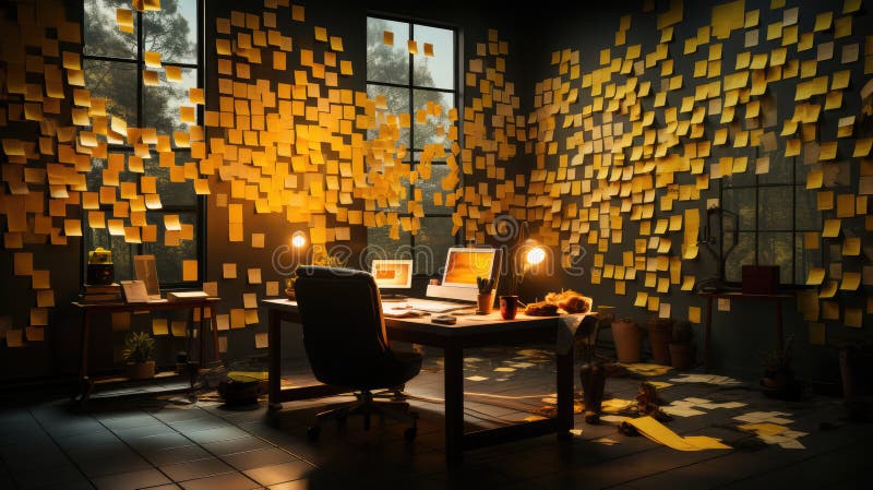 Yellow Post-it Notes on a Wall. Shallow Depth of Field Stock ...