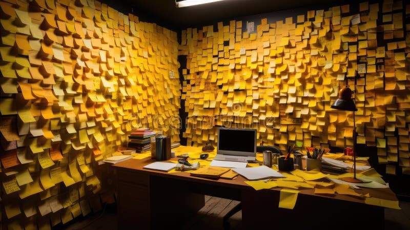 Yellow Post-it Notes on a Wall. Shallow Depth of Field Stock ...