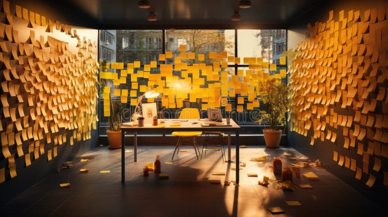 Yellow Post-it Notes on a Wall. Shallow Depth of Field Stock ...