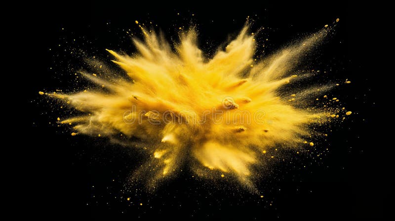 Yellow Powder Exploding on Black Background Creating a Beautiful Effect ...