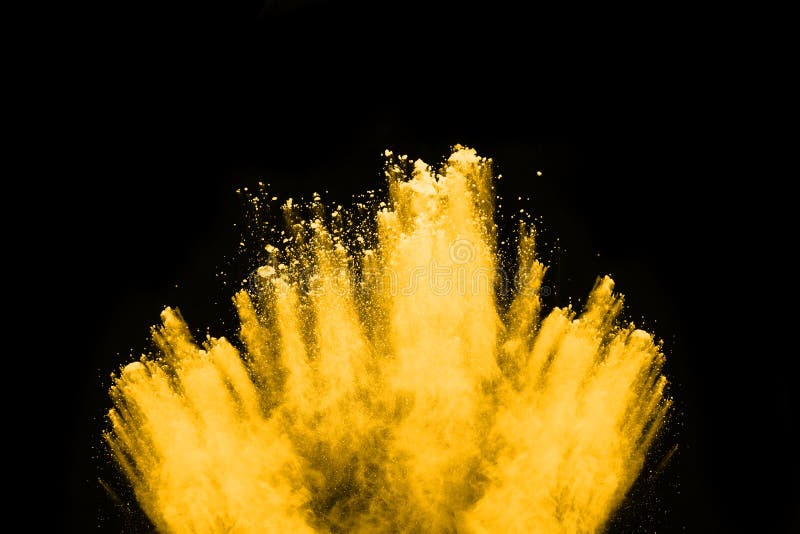 Yellow Powder Explosion on Black Background. Stock Image - Image of ...