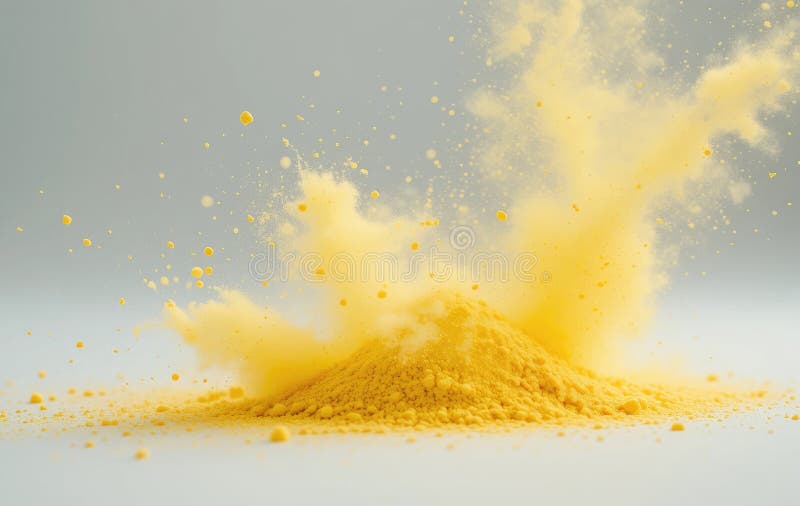 Yellow Powder Explosion Creates Cloud of Particles on White Background ...
