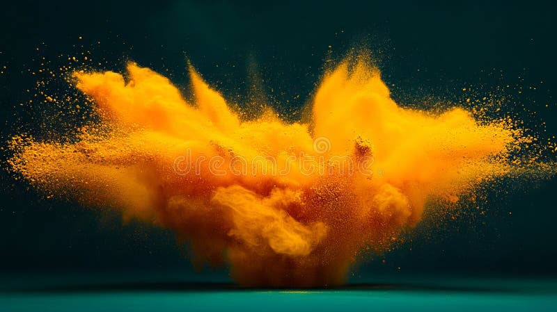A Yellow Powder Explosion on a Dark Blue Background Stock Image - Image ...