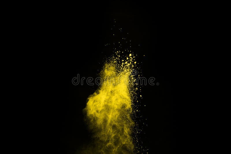 Yellow Dust Particles Explosion On White Background.Yellow Powder Dust ...
