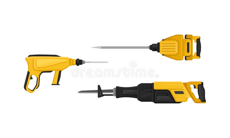 Yellow Power Tool for Construction Work Like Drilling Vector Set Stock ...