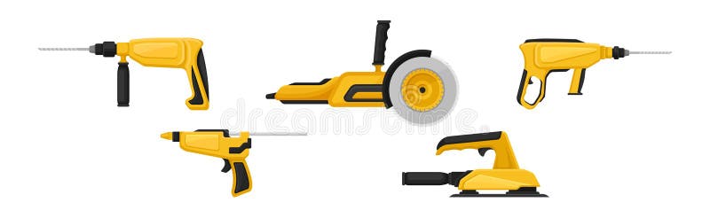 Yellow Power Tool for Construction Work Vector Set Stock Vector ...