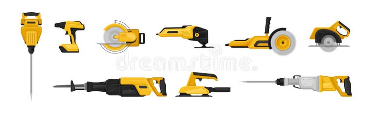 Yellow Power Tool for Construction Work Vector Set Stock Vector ...