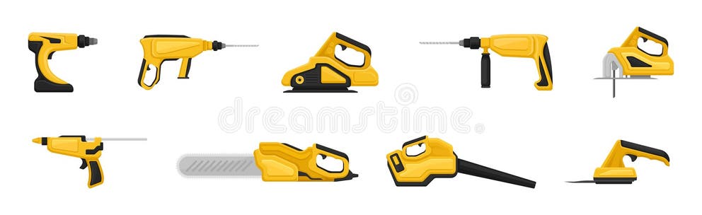 Yellow Power Tool for Construction Work Vector Set Stock Vector ...