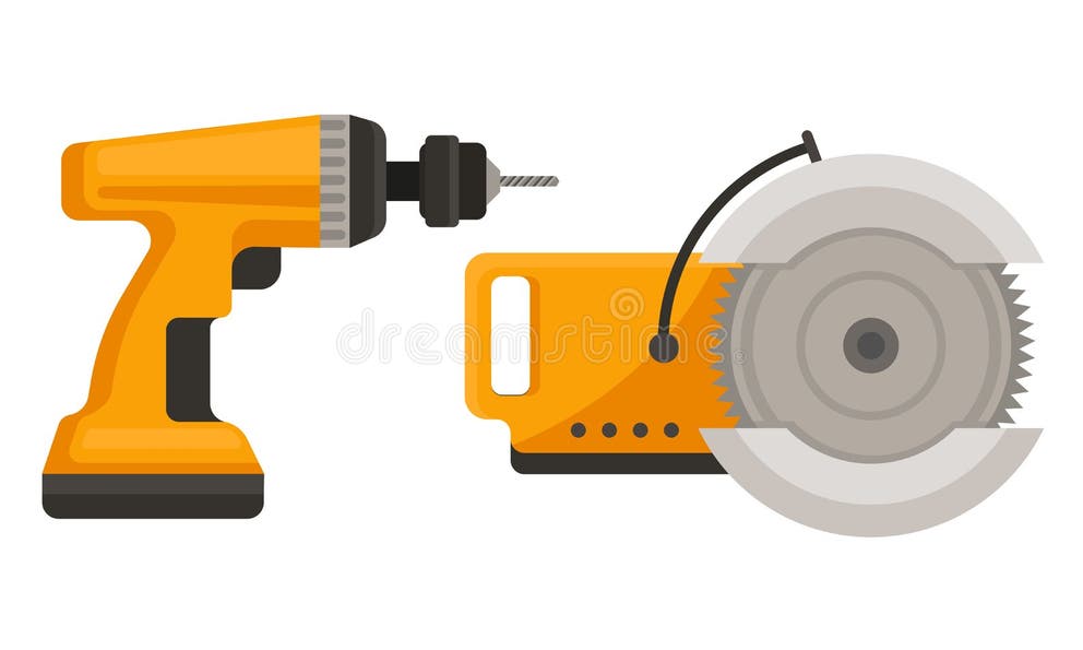 Yellow Power Tools for Carpentry Work Vector Set Stock Vector ...
