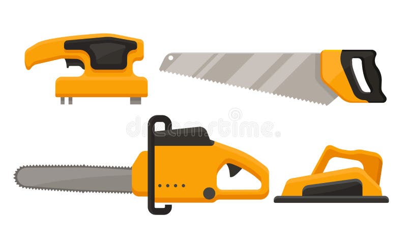 Yellow Power Tools for Carpentry Work Vector Set Stock Vector ...