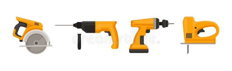 Set of Red and Yellow Power Tools Flat Style, Vector Illustration Stock ...