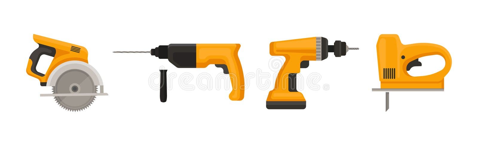Yellow Power Tool for Construction Work Vector Set Stock Vector ...
