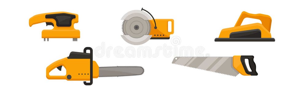 Yellow Power Tools for Carpentry Work Vector Set Stock Vector ...