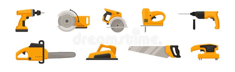 Set of Red and Yellow Power Tools Flat Style, Vector Illustration Stock ...
