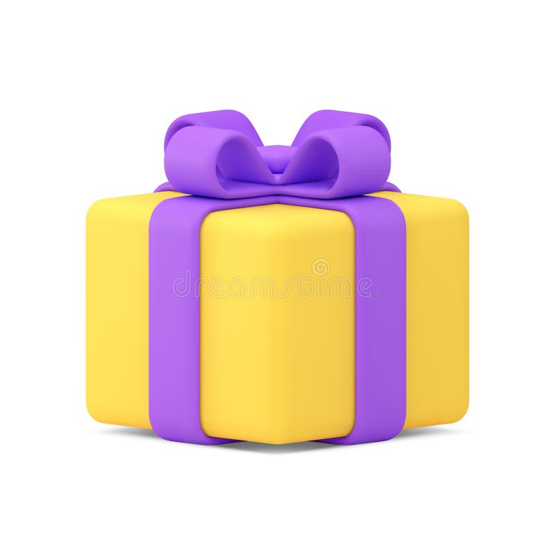 Yellow Present Package Gift Box Bow Ribbon Wrapped Surprise Container ...