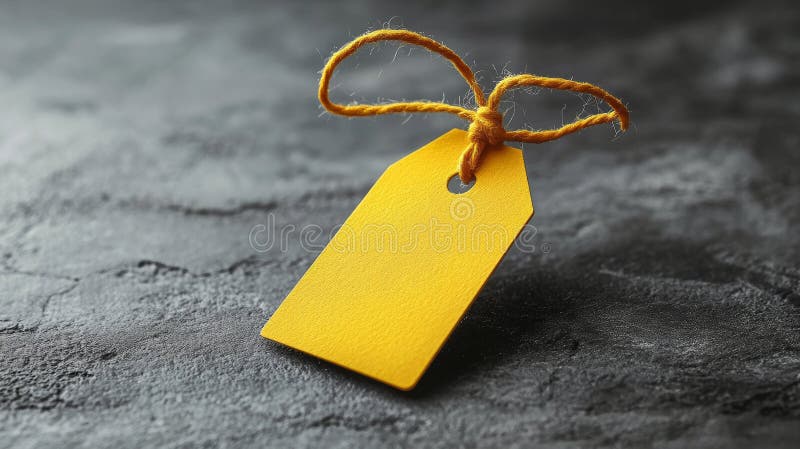 Yellow Price Tag with String on Dark Textured Surface Stock Image ...