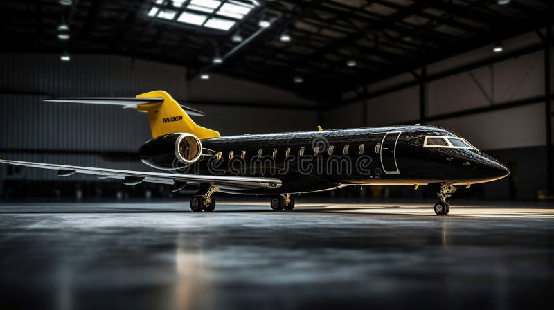Yellow Private Jet on Hangar , Generated Ai Image Stock Illustration ...