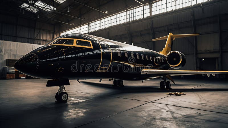 Yellow Private Jet on Hangar , Generated Ai Image Stock Illustration ...