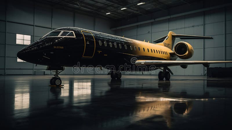 Yellow Private Jet on Hangar , Generated Ai Image Stock Illustration ...