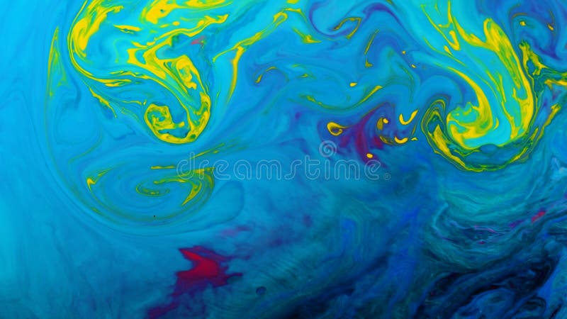Yellow Psychedelic Dyes are Mixed in Abstract Patterns in a Blue Liquid ...